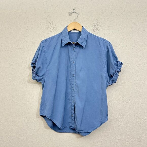 Aritzia | Tops | Aritzia Babaton Chambray Shirt Blue Denim Button Up Short Sleeve Y2k | Poshmark